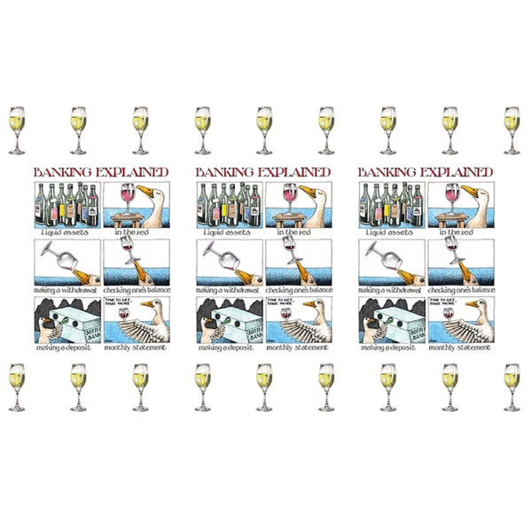 Simon Drew Tea Towel- Banking | Divertimenti Cookshop