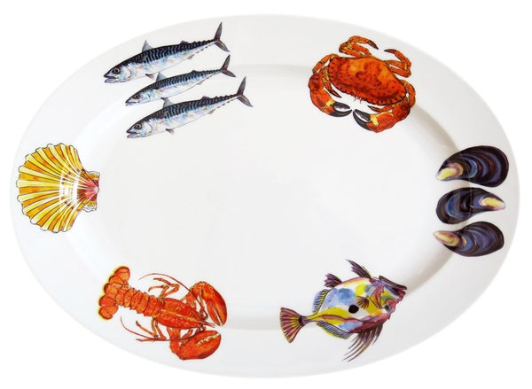 Richard Bramble Oval Plate 39cm - Mixed Fish | Divertimenti Cookshop